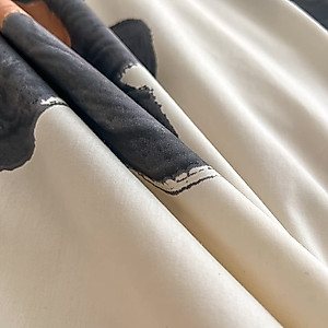 BlueBlue Flower Kids Duvet Cover Set, 100% Cotton Bedding for Boys Girls Teens, Cartoon Cute Dark Gray Black Floral Pattern on Cream White, 1 Full Comforter Cover 2 Pillow Shams (Queen)