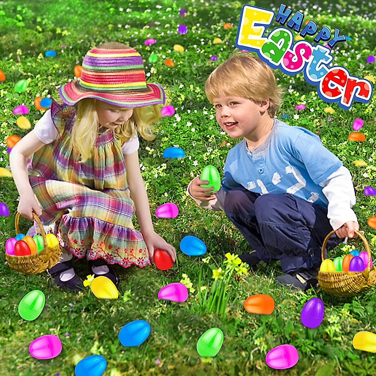 12 Pack 3" Large Filled Easter Eggs with Stem Toy Cars Kids Easter Basket Stuffers Plastic Surprise Egg Building Blocks 6 in 1 Transform Construction Vehicle Easter Toy Boys Girl Egg Hunt