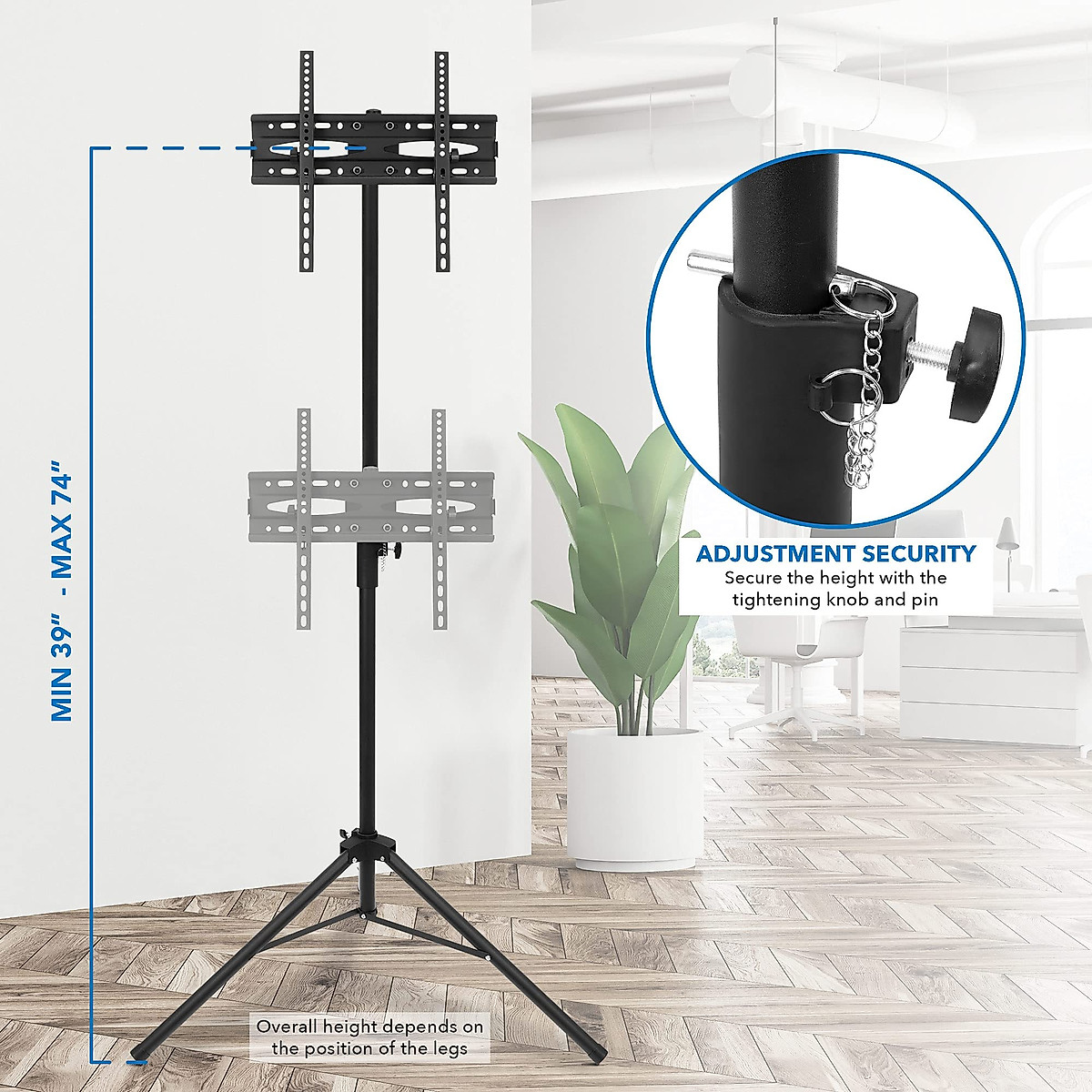 Mount-It! TV Tripod Stands for Flat Screens - Holds 77 Pounds and Carries 43-65 Inch Flat or Curved Screens | TV Floor Stand Adjustable Max Height of 6 Feet | Portable Tv Stands Assembles in Seconds