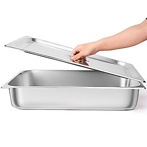 4 Pack Hotel Pans, 1/1 Full Size 4’ Deep Steam Table Pan with Lid, 21" L x 13" W Commercial Stainless Steel Pan Food Containers, Catering Supplies Buffet Display