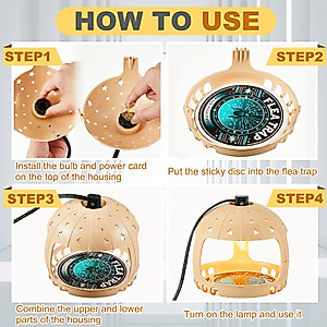 Qualirey 2 Pieces Flea Traps with 12 Sticky Disc 6 Bulbs 2 Electric Wires Flea Traps for Inside Your Home Safe Flea Light Trap for Indoor Safe to Pets