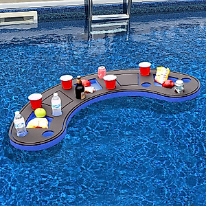 Polar Whale Giant Blue and Black Floating Bar Table Tray Bartender Drink Holder for Pool or Beach Party Float Lounge Refreshment Durable UV Resistant Foam 15 Compartment with Cup Holders 5 Feet Long