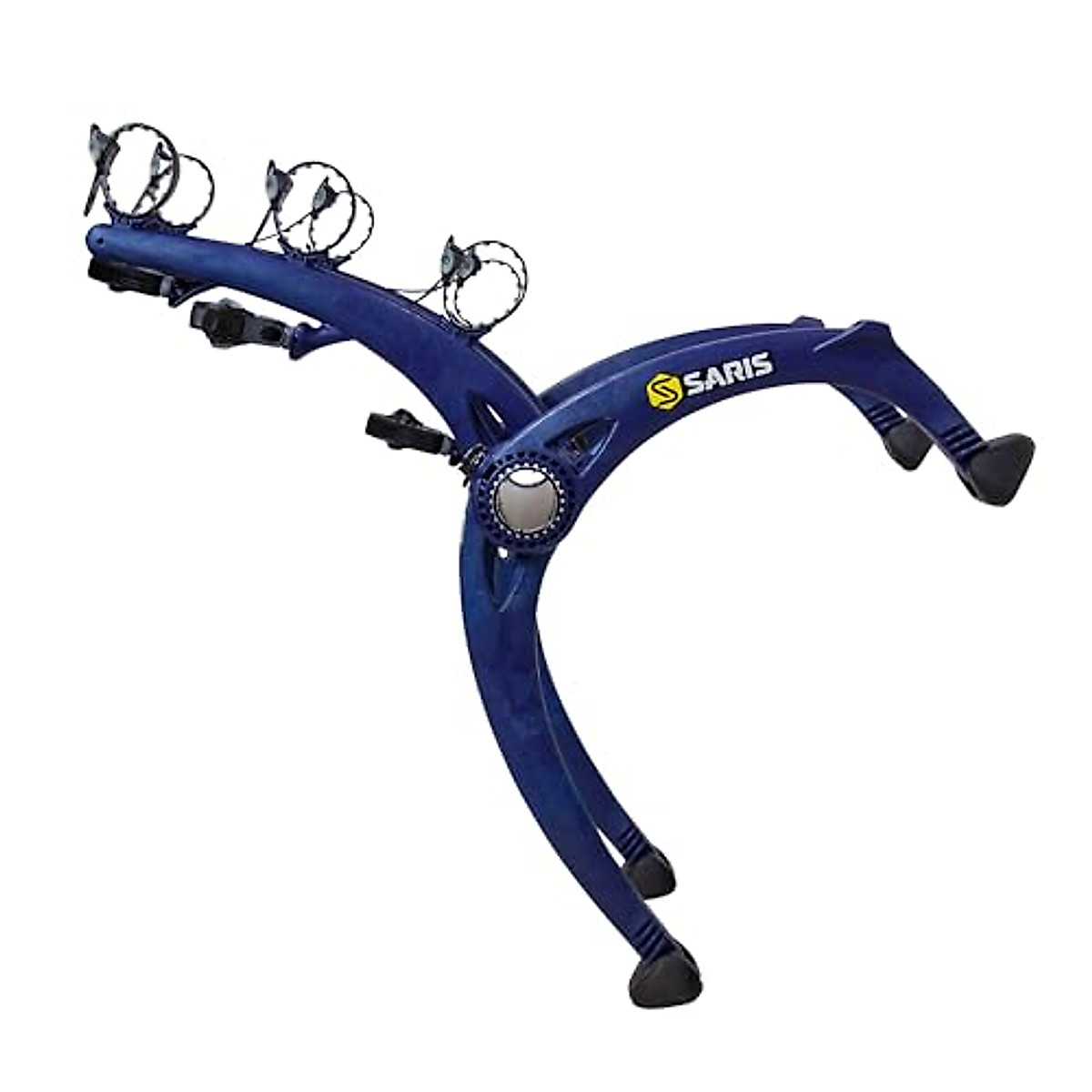 Saris Bones EX Car Trunk Bicycle Rack Carrier, Mounts 3 Bike, Blue - Durable, Rust-Free, Anti-Sway Straps, Fits Most Vehicles, Made in USA, Arc-Based Design, 100% Recyclable Materials