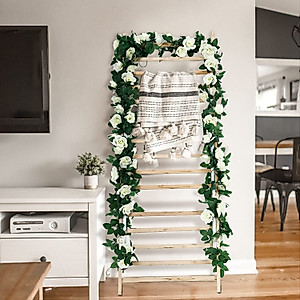 Flower Vines Rose Garland Silk Flowers White Flower Garland Faux Flowers Decor Indoor Fake Vines With Fake Flowers Artificial Flowers Outdoor Home Wedding Party Garden Wall Decoration(4 Pack /30.4 Ft)