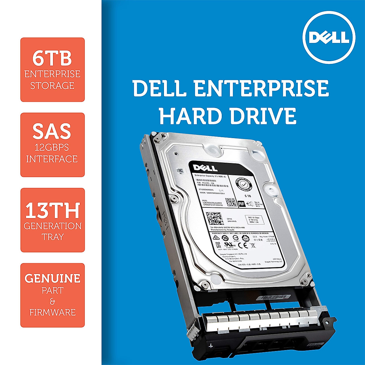 Dell 400-ALCR 6TB 7.2K SAS 12Gb/s 3.5-Inch Hard Drive in G13 Tray Bundle with Compatily Screwdriver Compatible with C5G97 NWCCG 400-AHFM 0NWCCG 8D1V4 PRNR6 400-AFNY 400-ANSC 400-AKMJ 400-AKKU