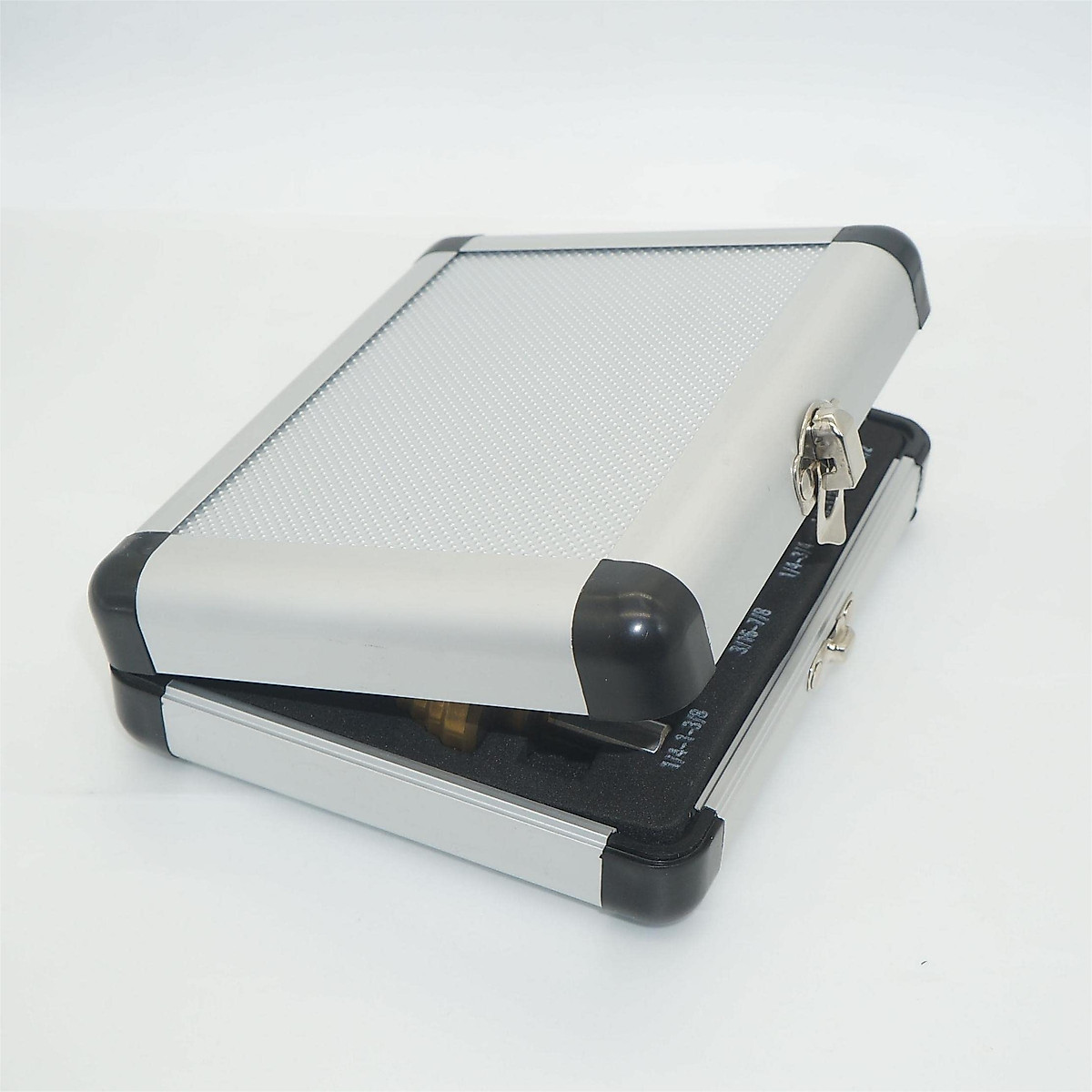 6pcs High Speed Steel Titanium Plated Step Drill Set Plus Center Positioner with Aluminum Storage Index Box Can be Used for Sheet Metal Wood (6pcs Titanium Step Drill bits)…