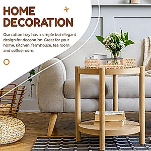 Round Serving Tray with Handles - 12" Rattan Tray with Stainless Steel Holder for Coffee Table Decor, Ottoman Tray, Home Decor, Living Room, Bathroom & Kitchen That's Multipurpose & Decorative