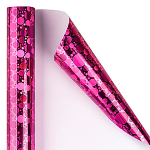 LeZakaa Pink Holographic Wrapping Paper - Mini Roll - Polka Dot Print for Mother's Day, Wedding, Engagement - 17 inches x 32.8 Feet (46.5 sq.ft.)