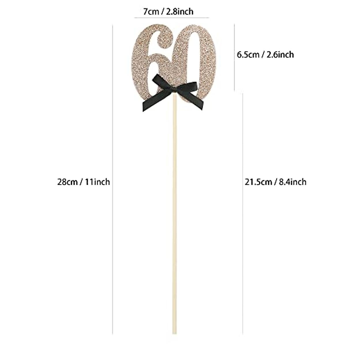 Siipoo Rose Gold Glitter 60th Birthday Centerpiece Sticks with Bow 60th Table Toppers Flower Toppers for Birthday Anniversary Table Party Decorations - 6 Pack, Medium
