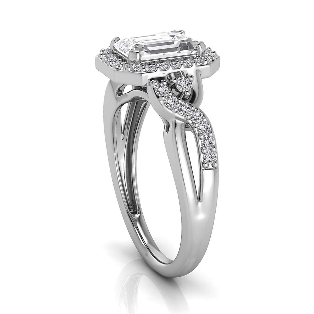 Pretty Jewels 925 Sterling Silver Center 8X6MM Emerald Cut Lab Created Moissanite And Natural White Diamond Infinity Halo Solitaire Engagement Rings for Women Gift For Her (2.05 Cttw) Ring Size-9