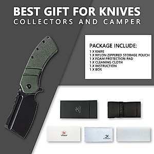 KANSEPT Pocket Knives XL Korvid Cleaver Style, Pocket Knife 3.55'' Black TiCn Coated 154CM Blade Pocket Folding Knife with Green Micarta Handle EDC Folding Knife T1030B4