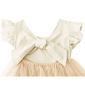 Dutebare Toddler Girls Tulle Tutu Dress Linen Ruffle Tie Back Sleeveless Kids Princess Party Dresses 829 Beige 110