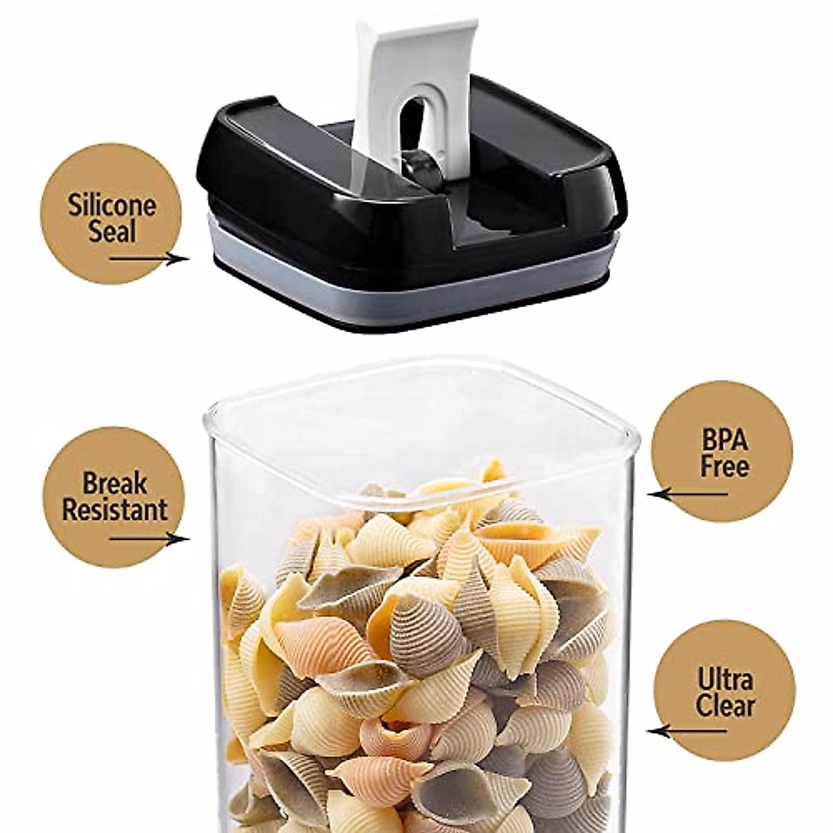 Airtight Food Container - 7 PC BPA Free Plastic Food Storage Containers with Easy Lock Lids - Stackable Sugar, Flour, Cereal & Beans Containers with Labels & Marker included (Lid Black)