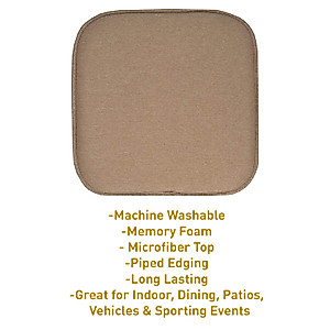 Sweet Home Collection Chair Cushion Memory Foam Pads Honeycomb Pattern Slip Non Skid Rubber Back Rounded Square 16" x 16" Seat Cover, 4 Pack, Charlotte Taupe