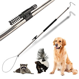 Dog Catcher Pole Animal Catch Pole Control Tool Trap Kit for Dogs, Pig, Fox, Hog and Other Wildlife Catching - 52inch with Flashlight