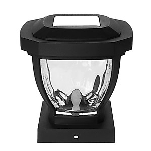 Home Zone Security Solar Post Cap Lights - Decorative Glass LED Outdoor Fits 3.5 x 3.5 in. Post Lights, Black (2-Pack)