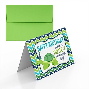 TURTLE-Y Awesome Day Turtle Themed Birthday Pun Themed Single (1) All Occasion Blank Birthday Card To Send To Friends & Family, 4"x 6" (when folded) Fill In Greeting Note Card by AmandaCreation