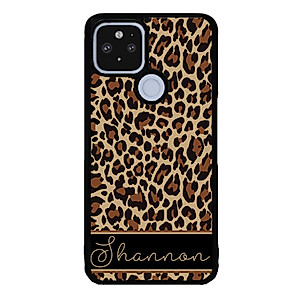 Leopard Animal Skin Personalized Black Rubber Phone Case Compatible With Google Pixel 8 Pro, 8a, 8, 7a, 7, Pixel 7 Pro, 6a, Pixel 6 Pro, 6, 5, 4a 5G, 4a 4G, 4, 4 XL, 3a, 3a XL, 3, 3 XL, 2 XL, 2