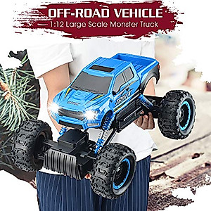 DOUBLE E 1/12 Scale Remote Control Monster Trucks - 2.4Ghz Off Road RC Trucks, Toys Gifts for Boys Age 6-10