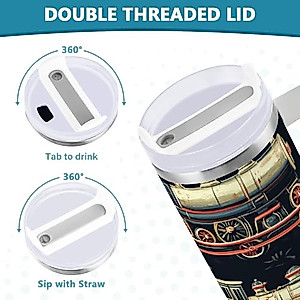 ARGTILDN Steam Train 40 oz Tumbler Insulated Travel Mug with Handle and Straw Lid Vintage Car Stainless Steel Vacuum Coffee Cup Tea Beverage Container Water Bottles for Car Sports office