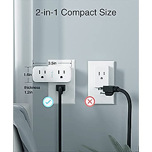 Smart Plug Extender, WISEBOT 2.4G WiFi Dual Outlet Works with Alexa and Google Home, Surge Protector Mini Socket Plug-in Remote Control and Timer Function, 10A 1200W, 2-Pack, White