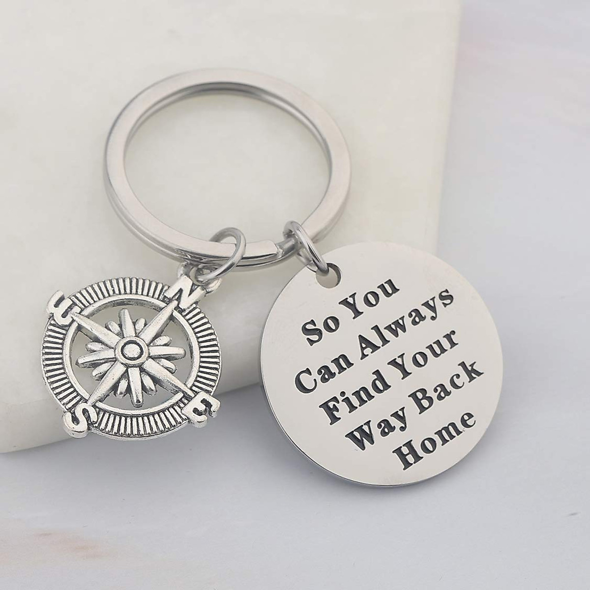 LQRI Compass Key Chain Wanderist Gift So You Can Always Find Your Way Back Home Keychain Travelling Jewelry Inspirational Adventure Gift (sliver)