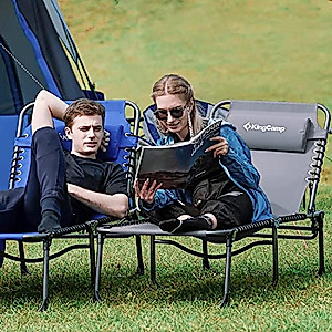 KingCamp Chaise Lounge Outdoor 5-Position Adjustable Patio Lounge Chair,Folding Tanning Chair for Lawn,Beach,Pool and Sunbathing,Portable Heavy-Duty Camping Reclining Chair with Pillow (1, Grey)