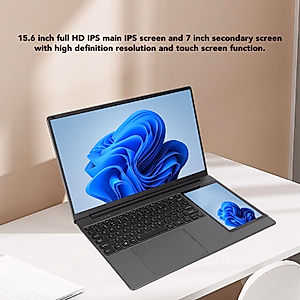 Haofy Office Laptop, 7000mAh Battery 15.6 Inch IPS Double Screen Laptop 7in Touchscreen for Travel (16+512G US Plug)