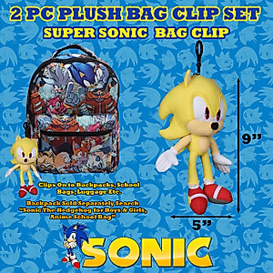 AI ACCESSORY INNOVATIONS Sonic The Hedgehog Sonic & Super Sonic Plush 8" Bag Clip Set, Toys for Kids, Toddler, & Preschoolers, 2 Pc