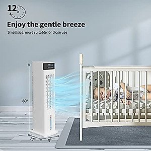 AKIRES 30" Small Portable Evaporative Air Cooler,Swamp Cooler with 12H Timer,3 Speeds,3 Modes,2 Ice Packs,Remote & Panel Control,Bladeless Oscillating Cooling Tower Fan for Bedroom Indoor Room Office