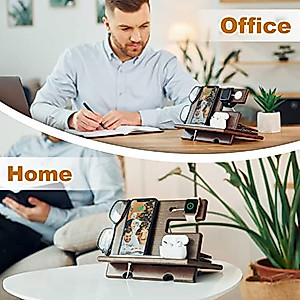 TESLYAR Gifts for Men Wood Phone Docking Station Ash Fathers FdaWatch Organizer Men Husband Wife Anniversary Dad Birthday Father Graduation Gadgets Compatible with iPhone iWatch AirPods