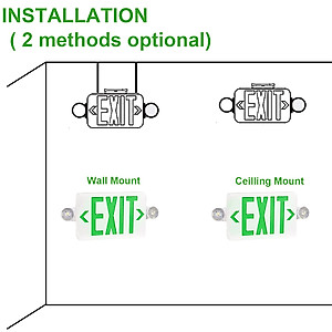 Green LED Exit Sign with Emergency Lights, Two LED Adjustable Head Emergency Exit Lights with Battery Backup, Dual LED Lamp ABS Fire Resistance UL-Listed 120-277V