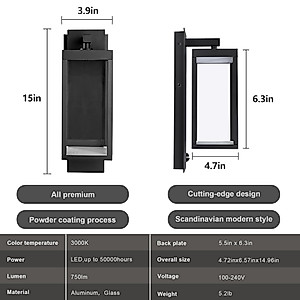 illumishin Motion Sensor Outdoor Wall Light LED Wall Sconce Black Mount Waterproof Exterior Light Fixture Aluminum Porch Lamps for Patio Entryway Doorway Fence Garage, 750LM 3000K