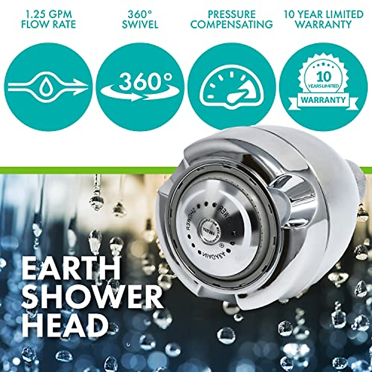 Niagara Conservation N2912CH Earth Spa 3-Spray with 1.25 GPM 2.7-in. Wall Mount Adjustable Fixed Shower Head in Chrome, 1-Pack | Bathroom Shower Head Sprayer with Pressure Compensation Technology