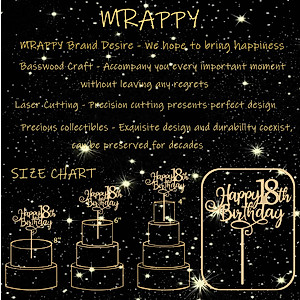 MRAPPY Happy 18th Birthday Cake Topper - Wooden 18th Birthday Decorations for Girls and Boys - 18th Birthday Cake Decor, Photo Booth Props