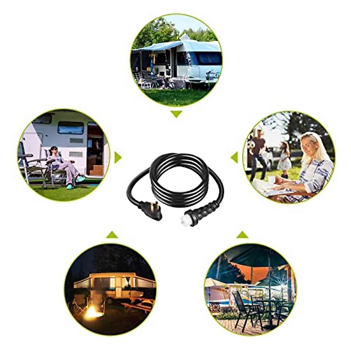 IHAYNER 50 Amp Generator Power Cord, 15 FT, Black Generator Extension Cord, 125V / 250V Generator Power Cord, NEMA 14-50P & SS2-50R & CS6364, Generator Cord, Twist Lock Connector