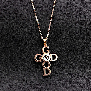 Uloveido 1PC Rose Gold Plated Stainless Steel Initial Good God Cross Pendant Necklace Special Christian Jewelry Gifts (Rose gold)