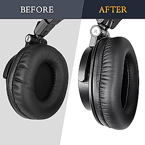 SOULWIT Earpads Replacement for Audio Technica ATH M50X M50XBT M50RD M40X M30X M20X MSR7 SX1 Monitor Headphones, Ear Pads Cushions with Softer Protein Leather, High-Density Memory Foam - Black