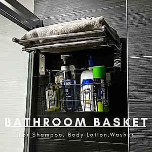 WAIMIU Metal Wire Storage Basket Bin 3 Set, Toilet Paper Holder, Coffee Pod Cups Mail Letter Towel Shampoo Basket, Toilet Tank Tray, Industrial Decor Box, for Countertop Cabinet Laundry Kitchen- Black