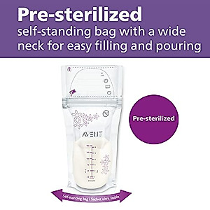 Philips AVENT Breast Milk Storage Bags, Clear, 6 Ounce, 50 Pack, SCF603/50
