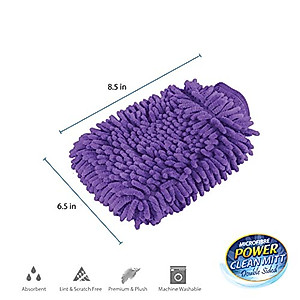 2 Pack. Premium car wash Microfiber Chenille mitt. Super auto Absorbent. Ultrafine Sponge Fiber Glove. Professional Cleaning at Home, Kitchen, Hand car Washing Care. Soap Chemical Resistant. (Purple)