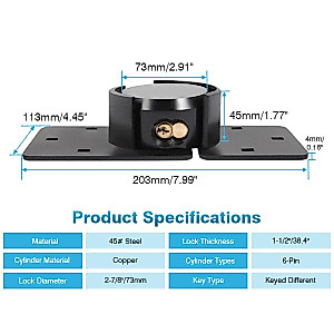 IRONWALLS Black Hidden Shackle Padlock 2 Pack, 73mm/2-7/8” Puck Lock Keyed Different with Hasp, 4pcs Keys & Fixing Screws, Heavy Duty Steel Padlocks for Doors, Trucks, Gates, Trailer