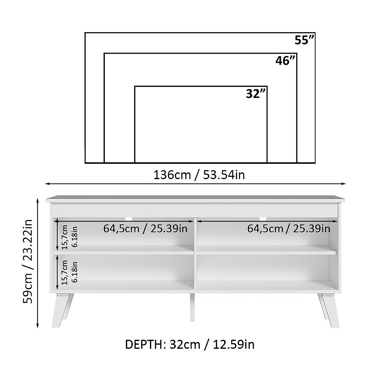 Madesa Compact TV Stand Cabinet with 4 Shelves and Cable Management for 50, 55 Inch TV Media Storage Unit Living Room and Bedroom Modern Wooden Television Media Console - White