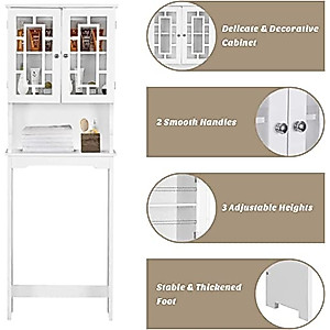 MEDIMALL Over The Toilet Storage Cabinet, Bathroom Space Saver w/ 2 Doors, Inner Adjustable Shelf & Open Storage Space, Anti-Tip Design, Organizer Over Toilet for Most Standard Toilets (White)