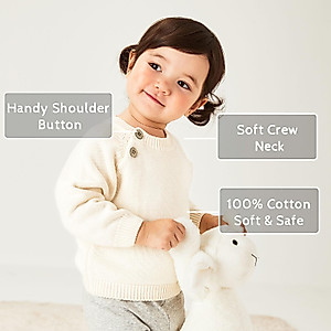 pureborn Baby Toddler Boys Girls Pullover Sweater Cotton Knit Warm Crewneck Long Sleeve Tops Cream 18-24 Months