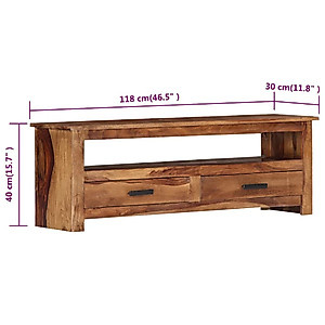 vidaXL Solid Wood Sheesham TV Cabinet with 2 Drawers & 1 Compartment - 46.5x11.8x15.7 - Rustic Brown Wooden Lowboard/Stereo Stand - Fully Assembled