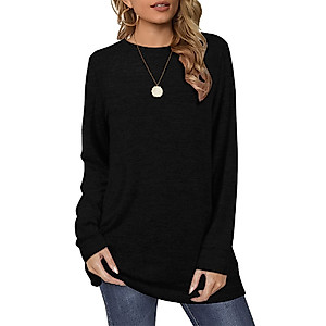 OFEEFAN Womens Tops Long Sleeve Crew Neck Loose Fit Casual Comfy Tunic Sweatshirts L