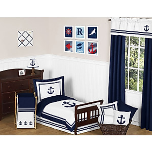 Sweet Jojo Designs Nautical Anchor Boy or Girl Fitted Crib Sheet Baby or Toddler Bed Nursery Photo Op - Navy Blue and White Boat Ocean Sea