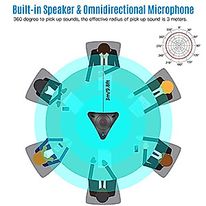Portable Conference Microphone 360° Voice Pickup, Instant Conferencing Anywhere, Sound-Enhanced, Intelligent Noise Reduction, Compatible with Leading Platforms