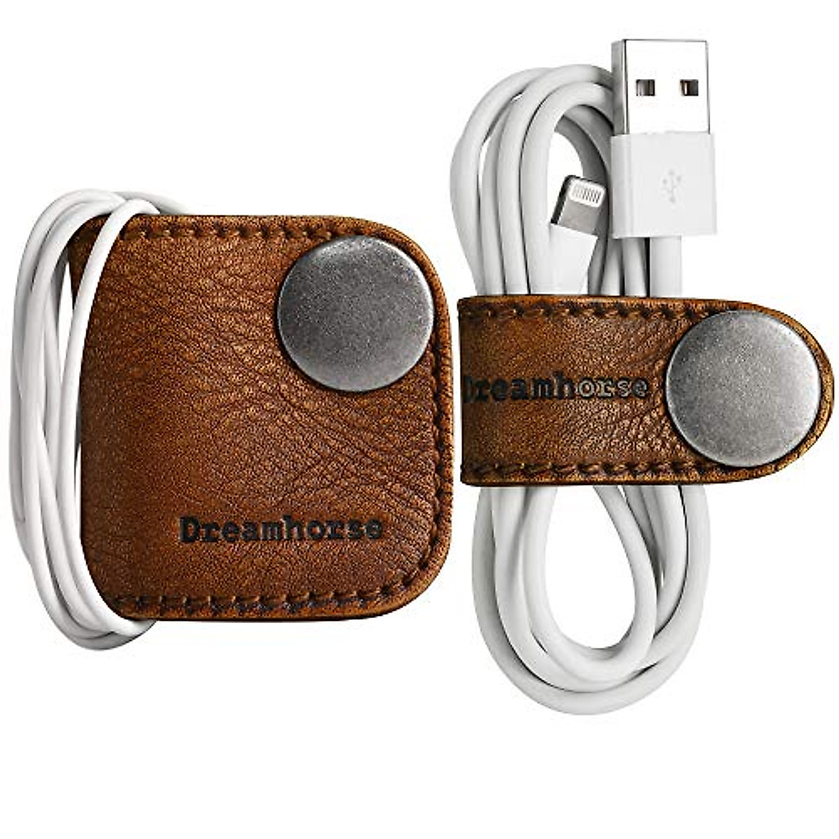 ELFRhino Earphone Organizer Genuine Leather Headphone Headset Earbuds Cord Wrap Winder Cord Manager Cable Winder Holder Keeper Manager Management(Coffee, Pack of 2)